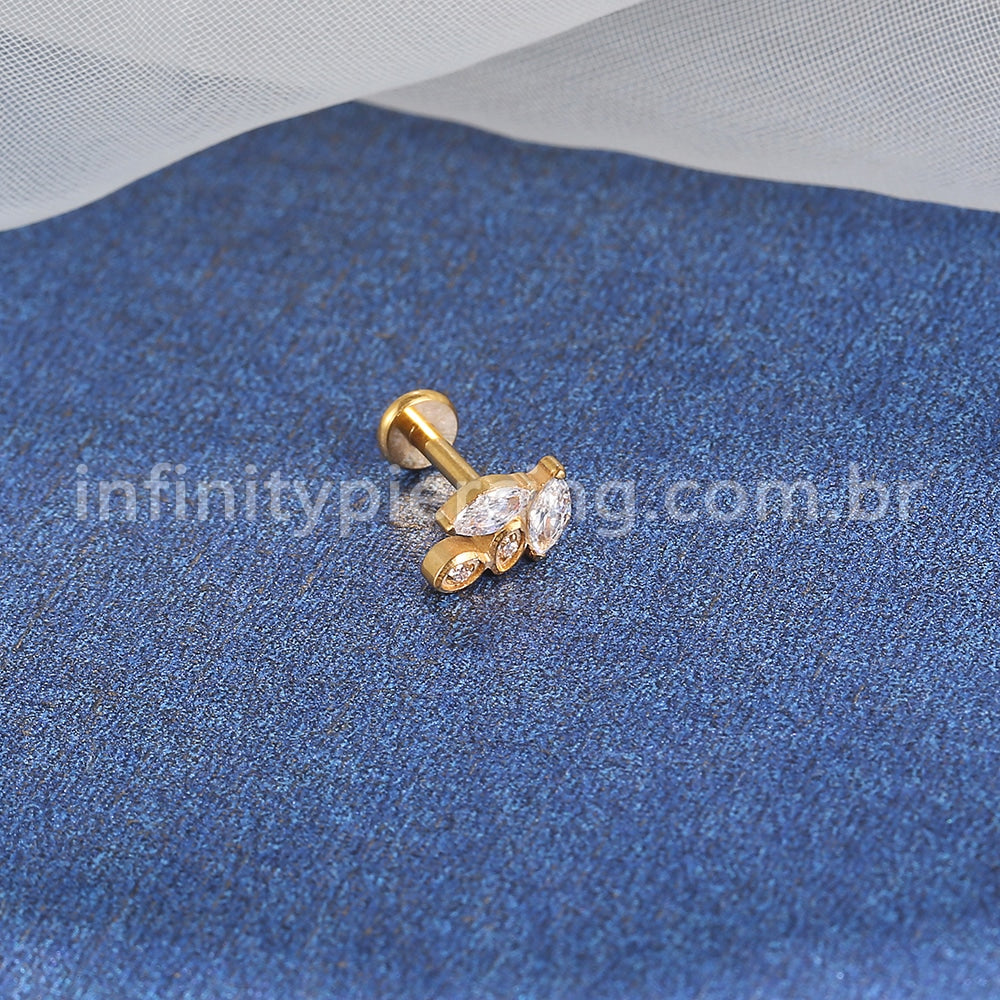 Piercing Labret Titânio Folhas Zircônias Cravejadas – Infinity Piercing