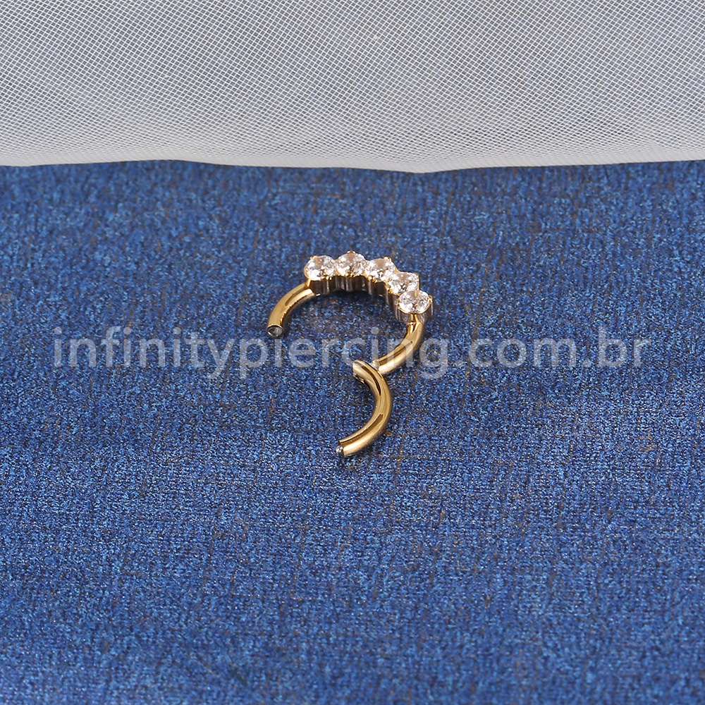 Piercing Argola Titânio 5 Pedras Zircônia Cravejada - Infinity Piercing