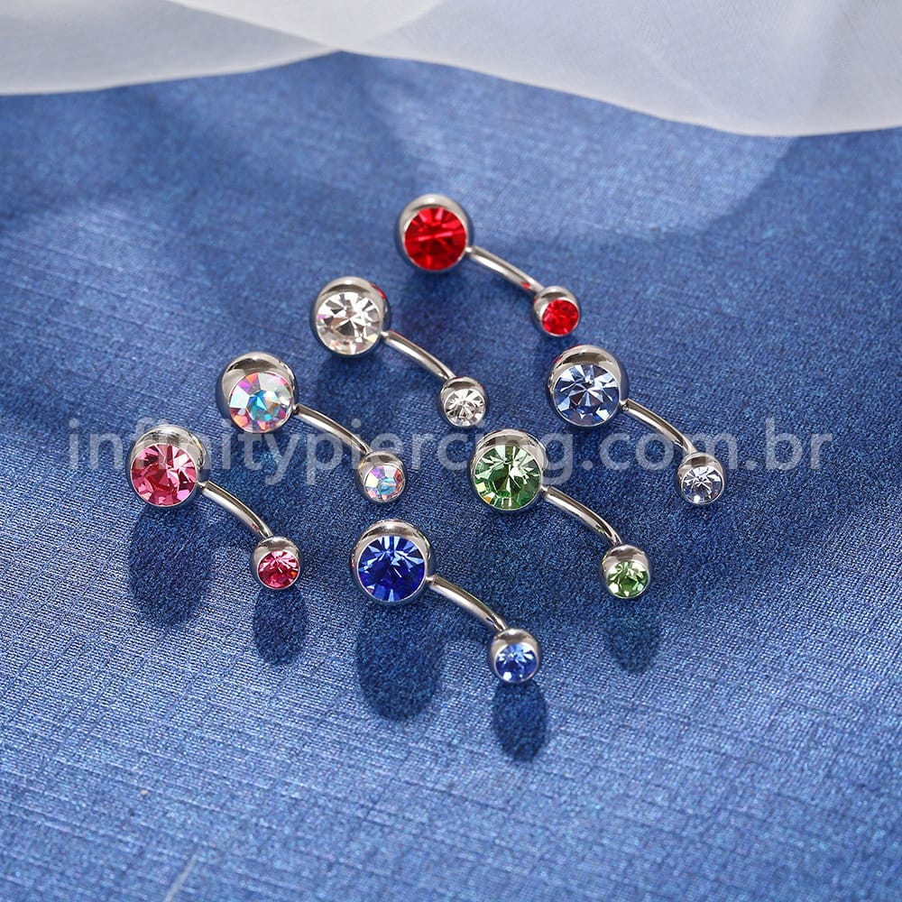 Piercing Banana Titânio 2 Pedras Zircônia - Infinity Piercing