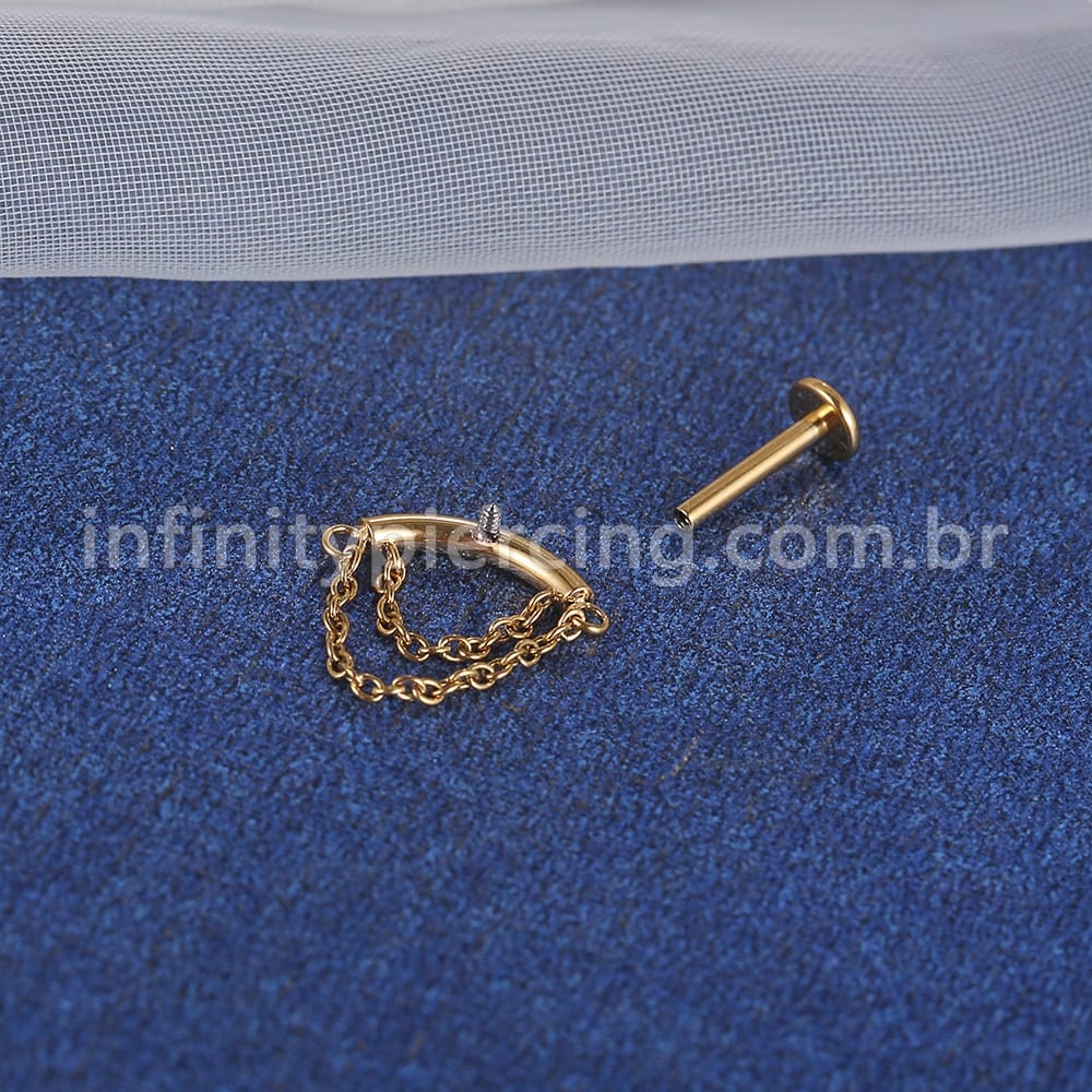 Piercing Labret Aço Cirúrgico Barra Com Correntes - Infinity Piercing