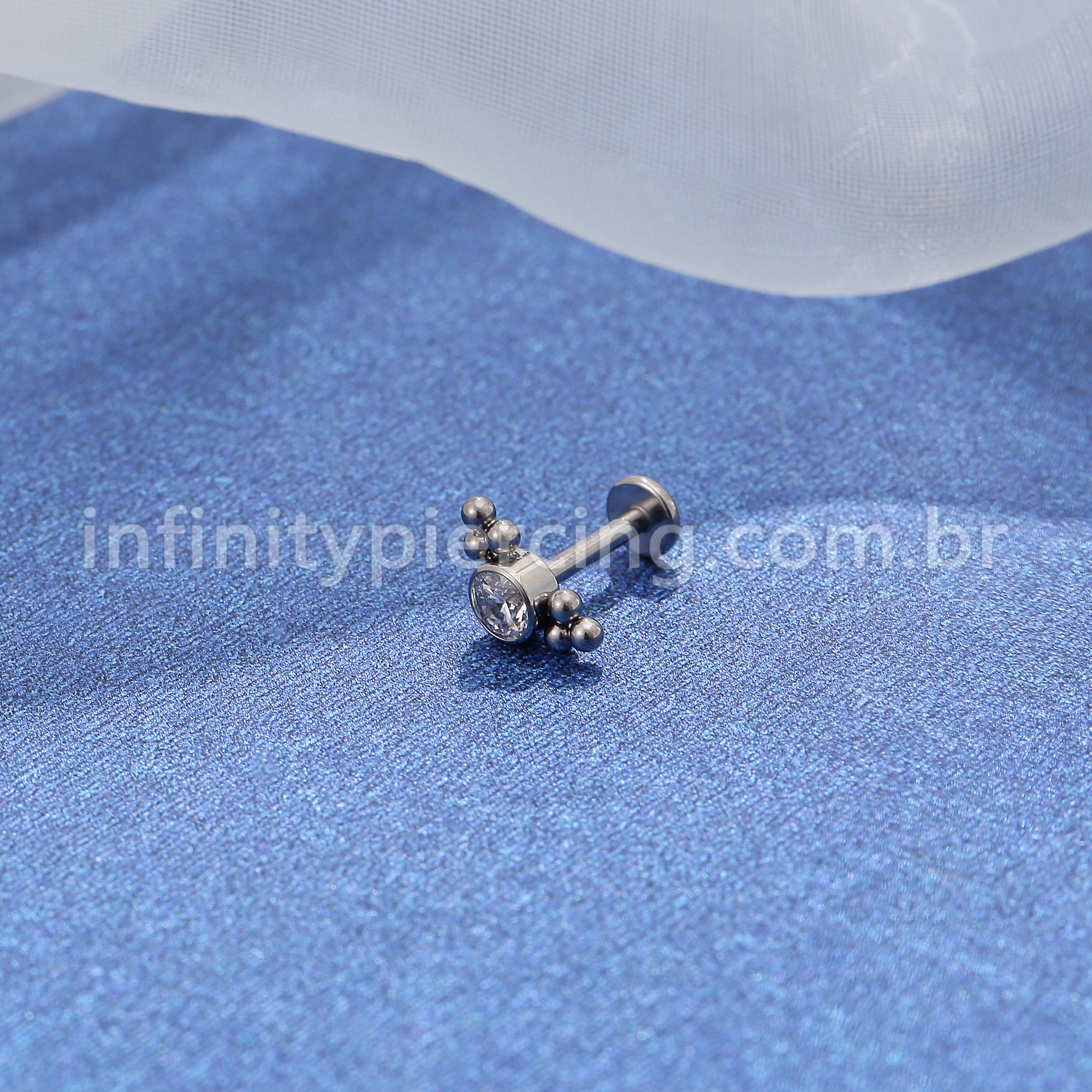 Piercing Labret Aço Cirúrgico Indiano Zircônia Cravada - Infinity Piercing