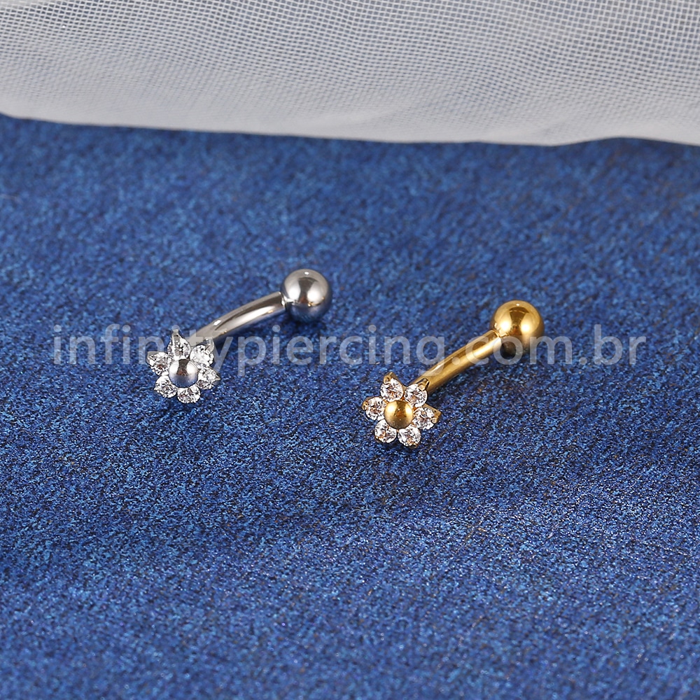 Piercing Minibarbell Curvo Titânio Flor 6 Zircônias - Infinity Piercing