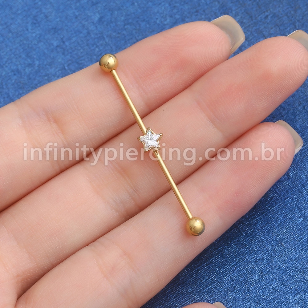 Piercing Transversal Aço Cirúrgico Zircônia Estrela - Infinity Piercing