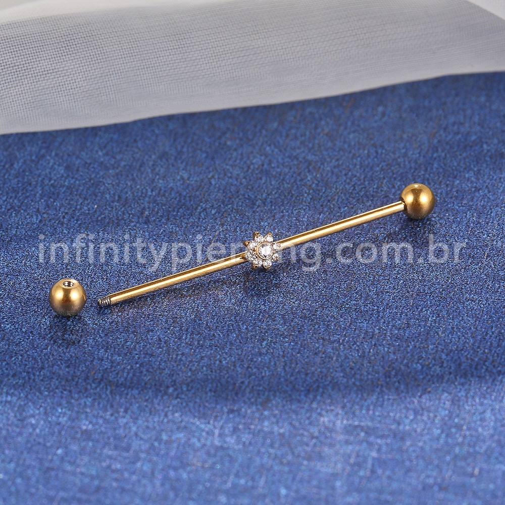 Piercing Transversal Aço Cirurgico Zircônia Mini Flor - Infinity Piercing